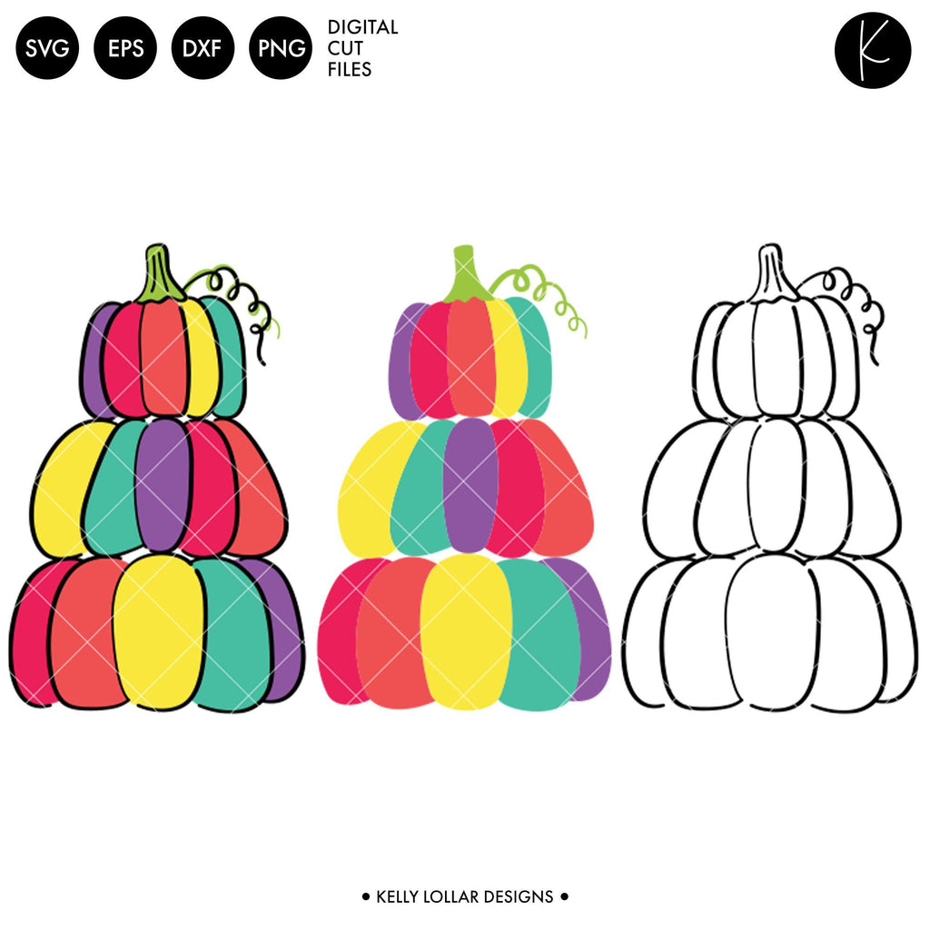 Rainbow Stacked Pumpkins - So Fontsy