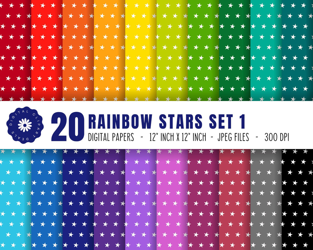 Rainbow Stars Digital Patterned Paper - Stars Digital Paper Set 1 - So ...