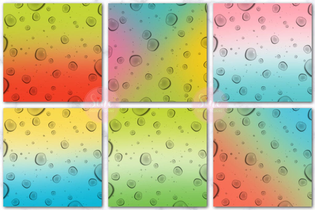 Rainbow Water Droplets Digital Papers Backgrounds Set - So Fontsy