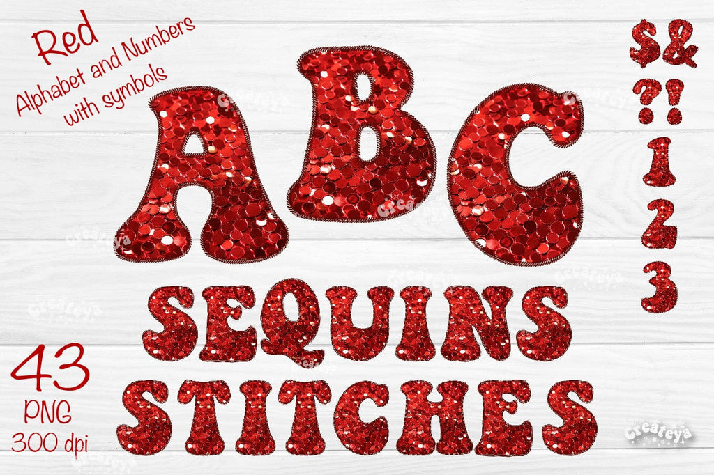 Red Christmas Alphabet PNG Letters Numbers Symbols Glitter Embroidery ...
