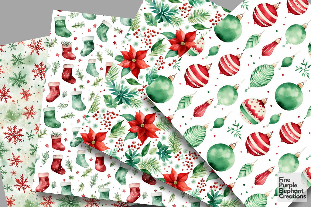 Red Green Watercolor Christmas - So Fontsy