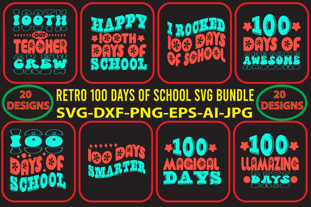 Retro 100 Days Of School SVG Bundle - So Fontsy