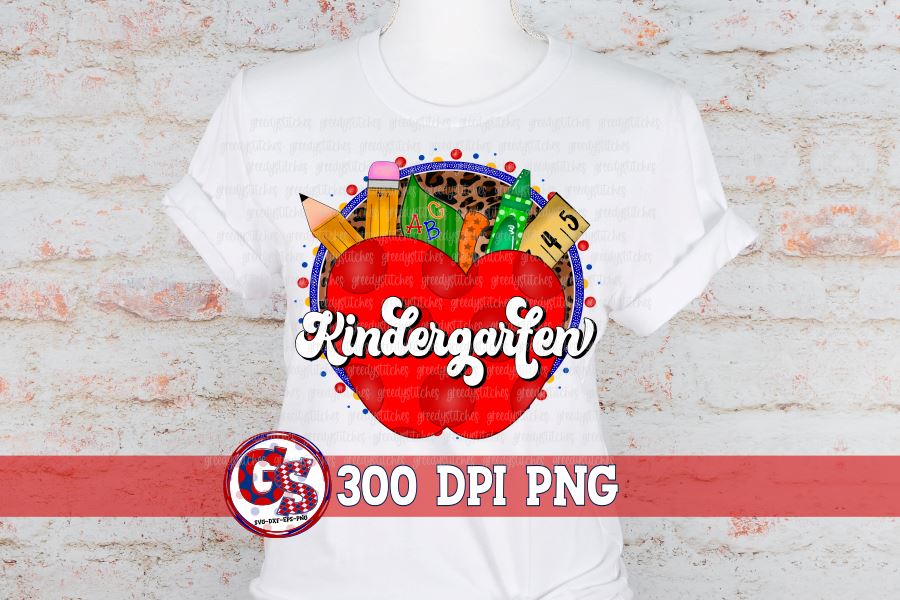 Retro Kindergarten Back to School Apple PNG for Sublimation - So Fontsy