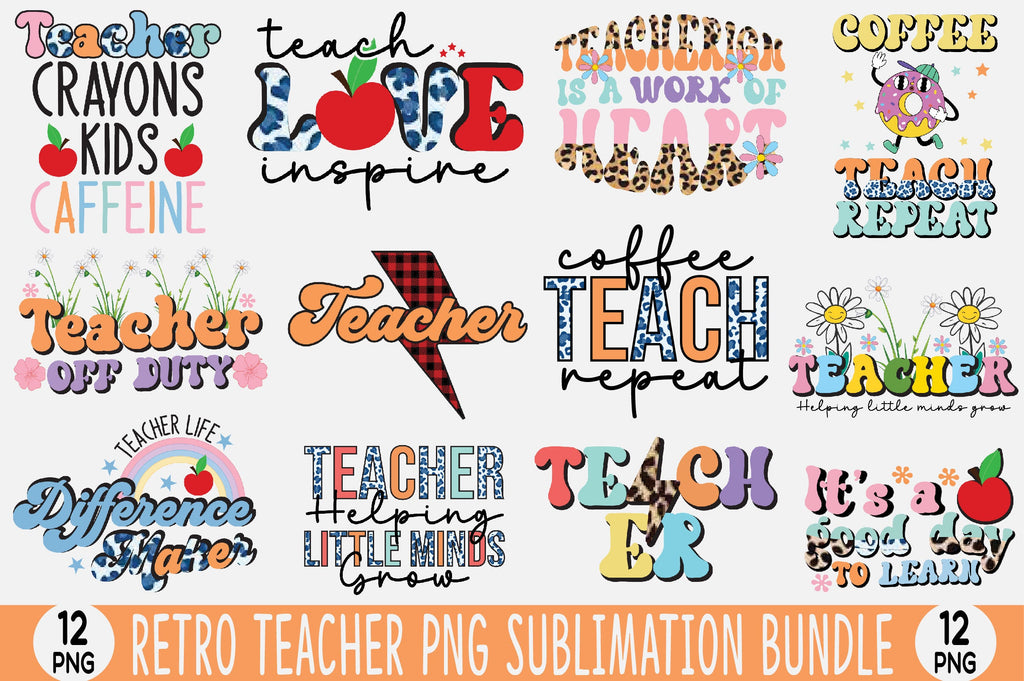 Retro Teacher PNG Sublimation Bundle - So Fontsy