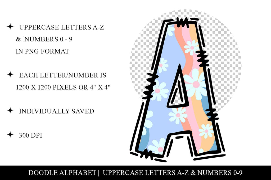 Retro Wavy Daisy Hand Drawn Doodle Letter Alphabet Set - So Fontsy