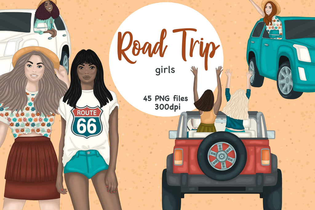 Road Trip Clipart | Summer Girl Clipart - So Fontsy