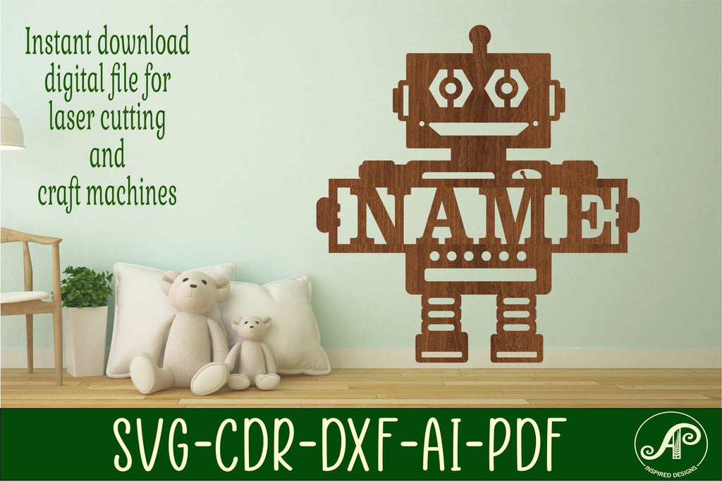 Robot theme Name sign svg laser cut template - So Fontsy