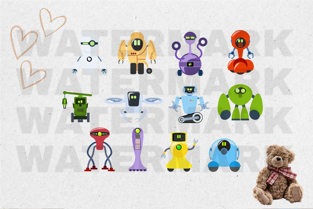 Robots Clipart Bundle, Robots Vector Graphics Set - So Fontsy