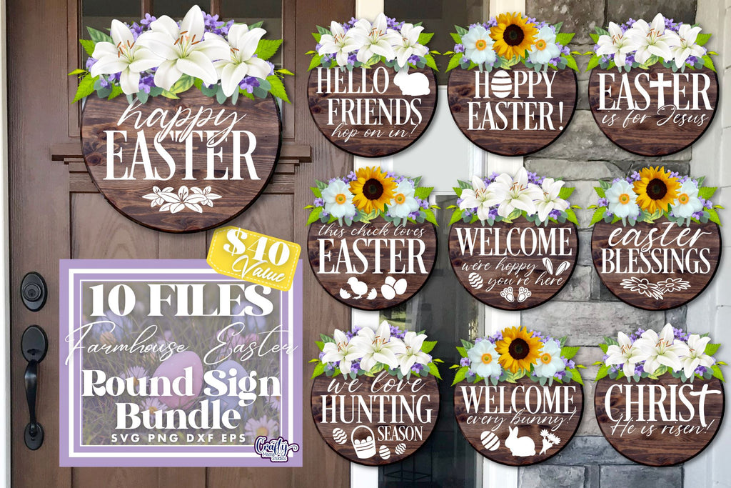Round Easter Svg Bundle | Welcome Easter Sign | Door Sign - So Fontsy