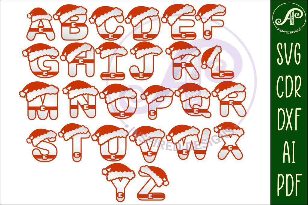Santa hat letters alphabet set. 26 layered letter - So Fontsy