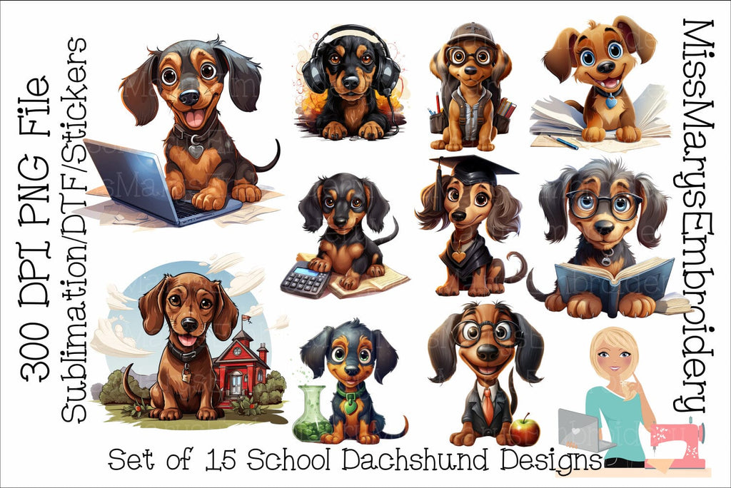 School Dachshund Dog PNG Clipart | Sublimation | Stickers - So Fontsy