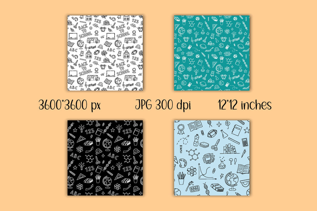 School Digital Paper | Doodle JPG Patterns - So Fontsy