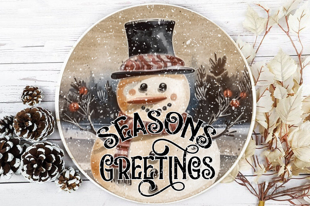 Seasons Greetings Snowman Round Sublimation - So Fontsy