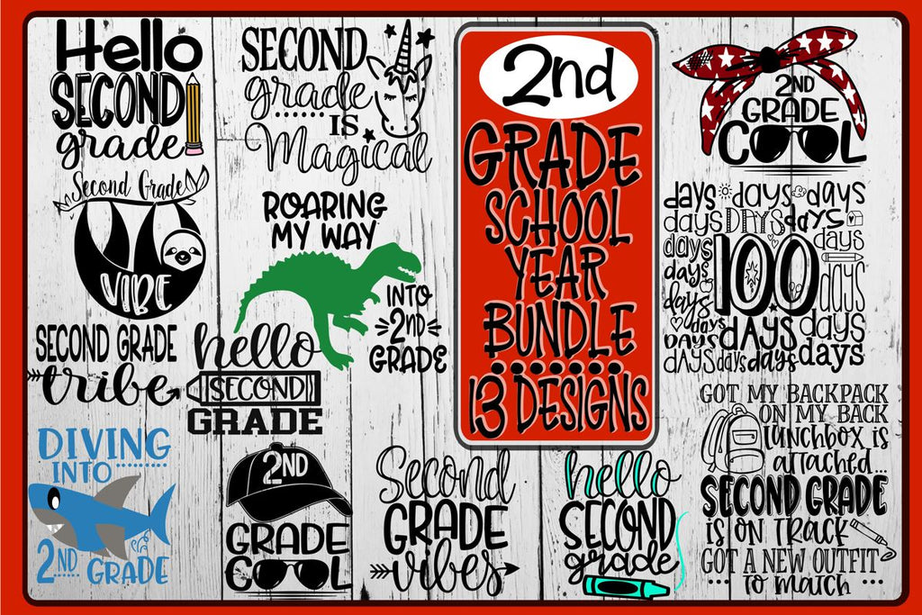 SECOND Grade Bundle - 13 Designs - SVG PNG EPS DXF - So Fontsy