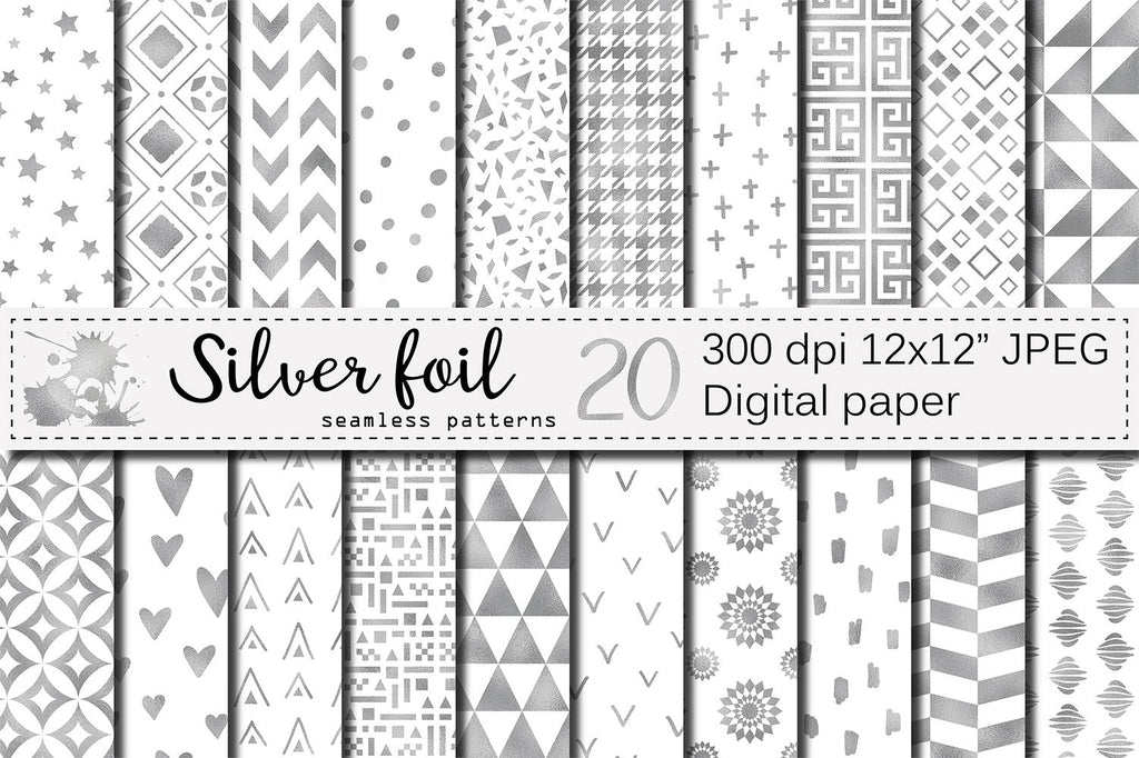 Silver foil seamless geometric patterns - So Fontsy