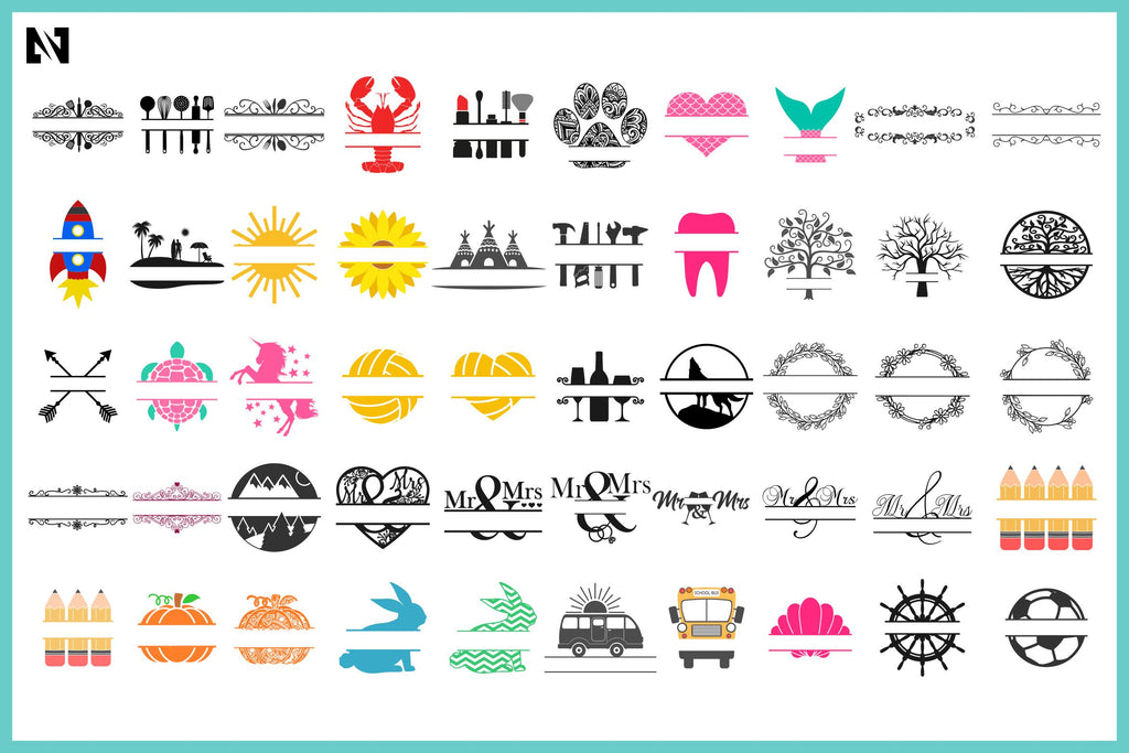 Split Monogram Svg Bundle, Monogram Svg, Monogram Frame Svg - So Fontsy