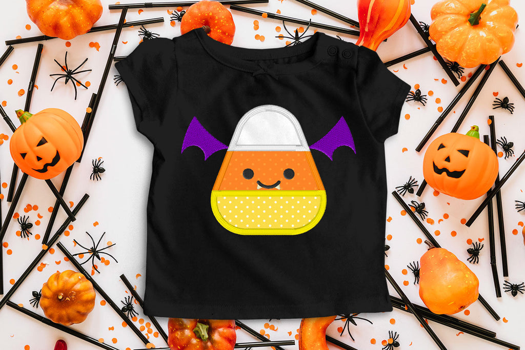 Spooky Candy Corn Vampire Bat Halloween Applique Embroidery - So Fontsy