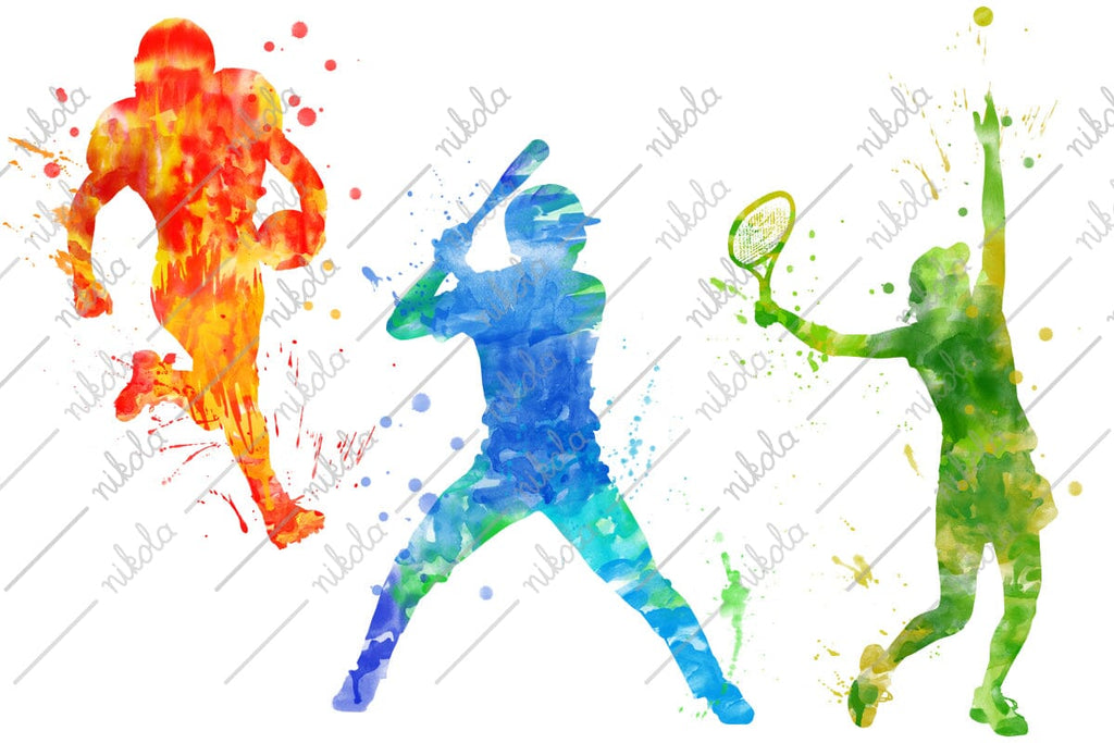 Sport Players Watercolor Tennis Rugby Running Football PNG - So Fontsy