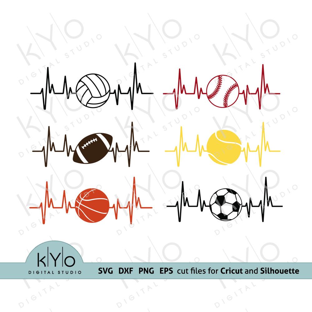Sports Ball Heartbeat Svg Cut Files bundle - So Fontsy