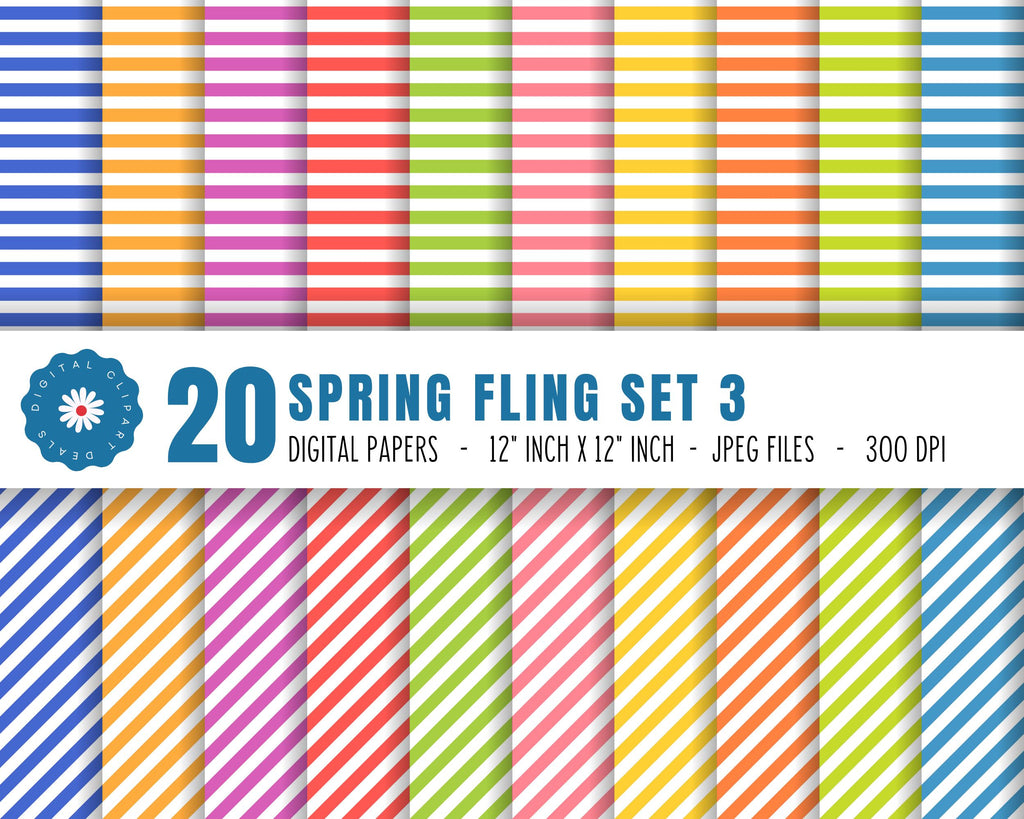 Spring Fling Digital Paper Set 3 - 20 Digital Papers in Spring Colors ...