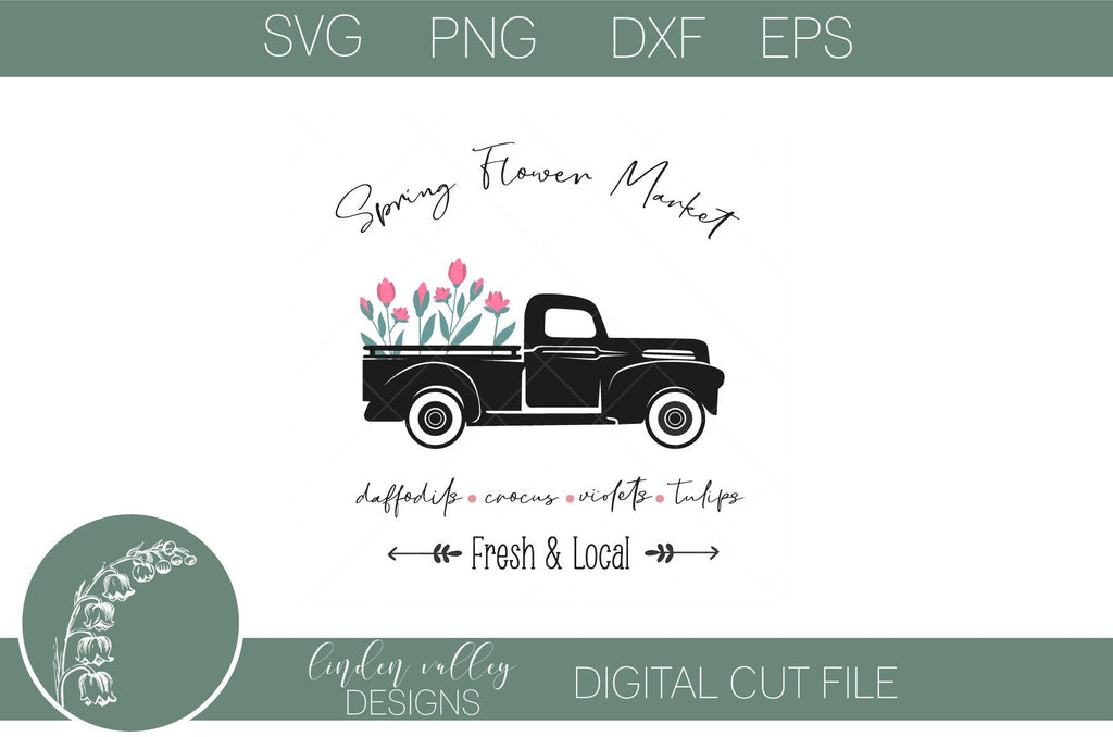 Spring Flower Market Vintage Truck SVG - So Fontsy