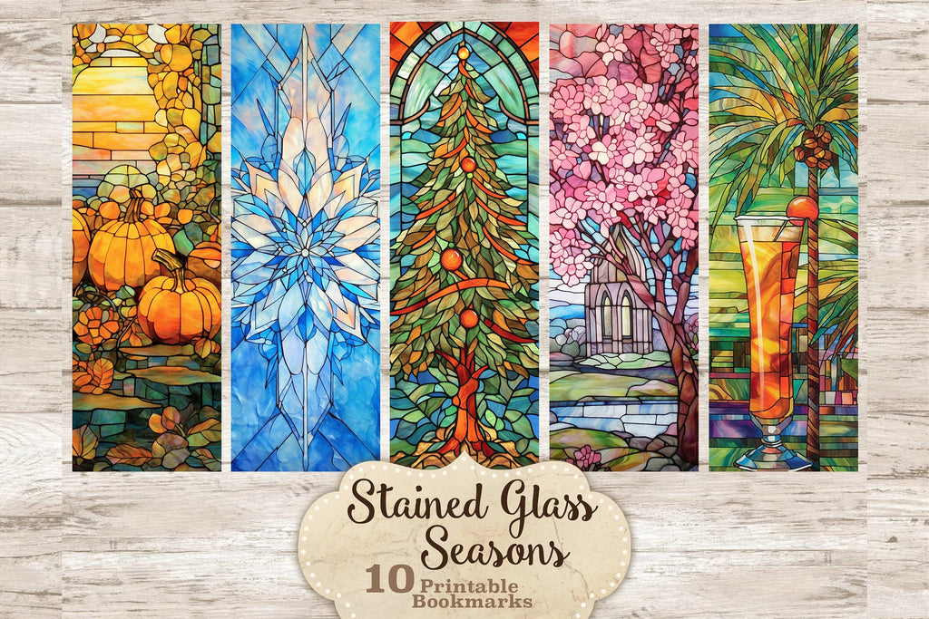 Stained Glass Seasons Bookmarks | Bookmarks Bundle - So Fontsy