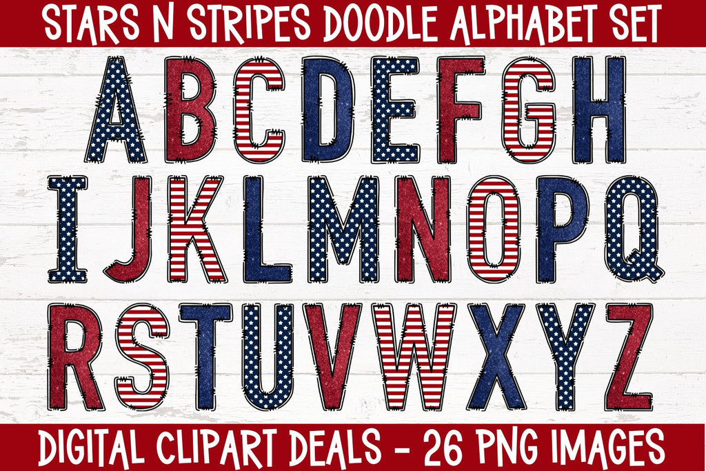 Stars n Stripes Doodle Alphabet - So Fontsy