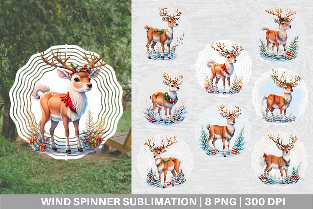 Wind Spinner Watercolor Reindeer Christmas - So Fontsy