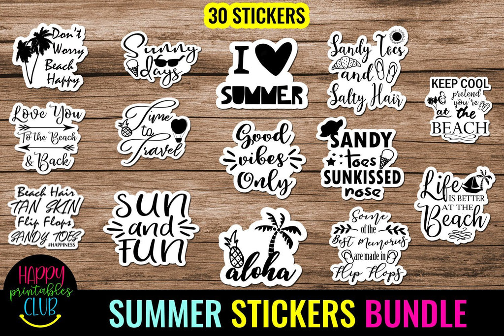 Summer Stickers Bundle- Printable Summer Beach Stickers PNG - So Fontsy