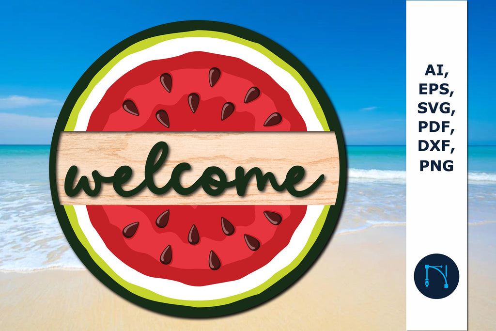 Summer welcome door sign with watermelon - So Fontsy