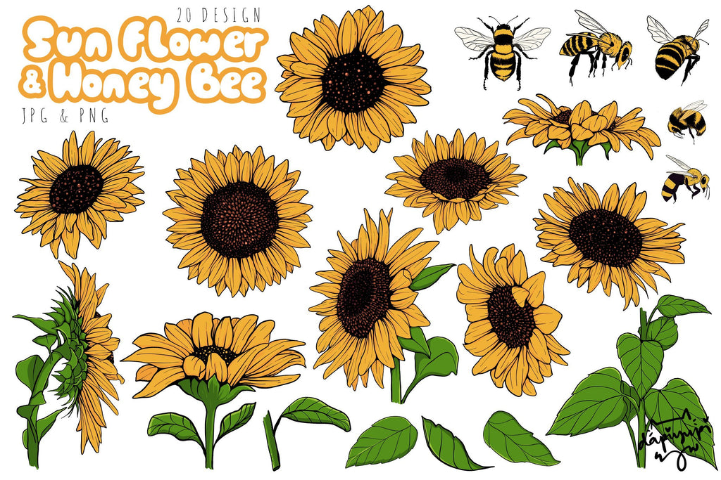 Sunflower and Bee Clipart Bundle - So Fontsy