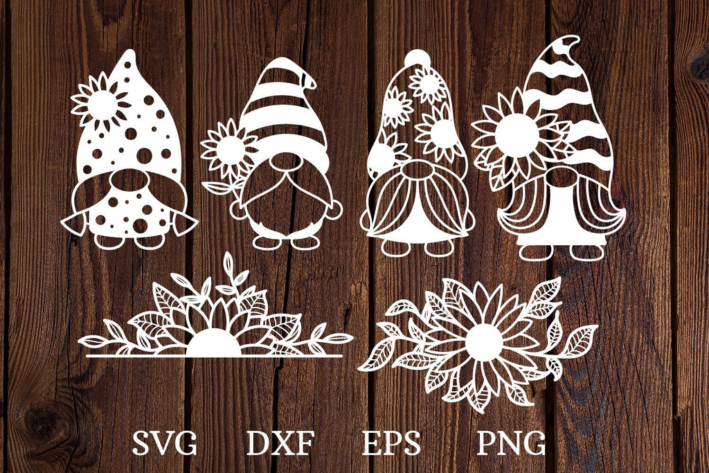 sunflower gnomes svg graphic cut file - So Fontsy