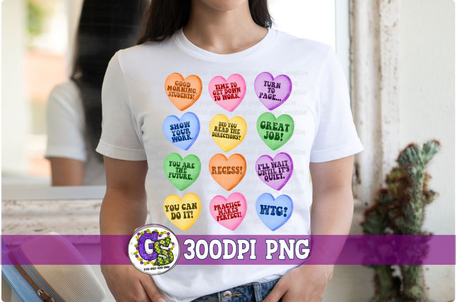 Teacher Conversation Hearts PNG | Valentine's Day PNG - So Fontsy