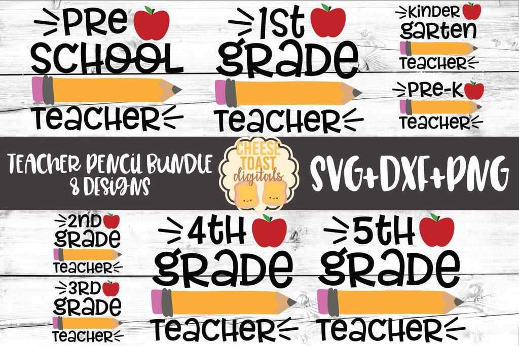 Teacher Pencil Bundle - Back to School SVG PNG DXF Cut Files - So Fontsy