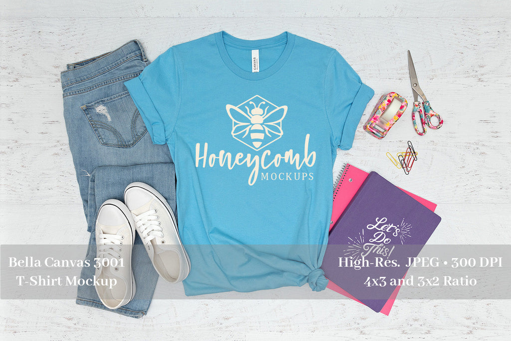 Teacher Shirt Mockup, Bella Canvas 3001 Ocean Blue Mockup, School ...