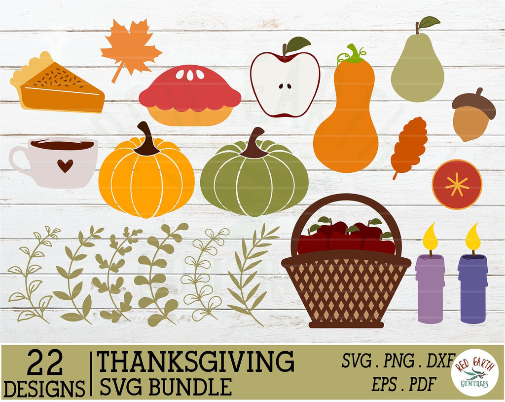 Thanksgiving elements SVG bundle,pumpkin gourd apples pie - So Fontsy
