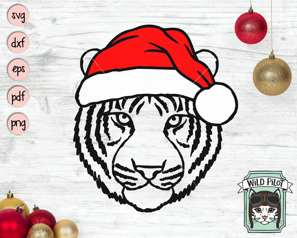 Christmas Tiger Santa Hat SVG Cut File - So Fontsy