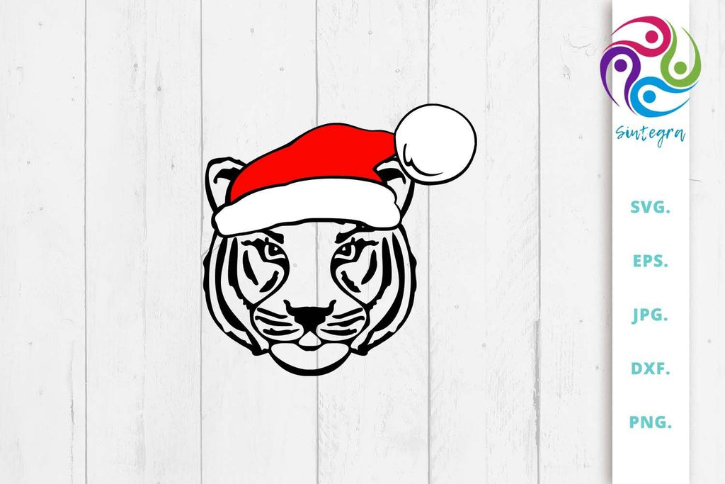 Tiger With Christmas Hat Svg File - So Fontsy