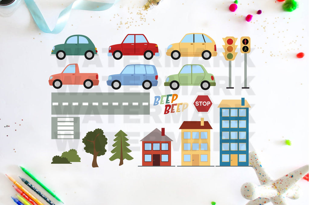 Transportation Clip Arts Set, City Traffic Bundle - So Fontsy