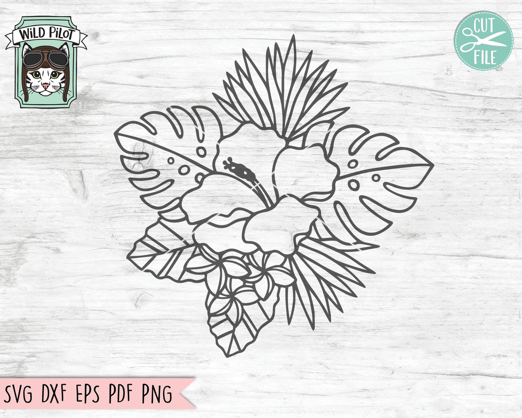 Tropical Flowers SVG Cut File, Tropical Leaves SVG, Hibiscus SVG Cut ...