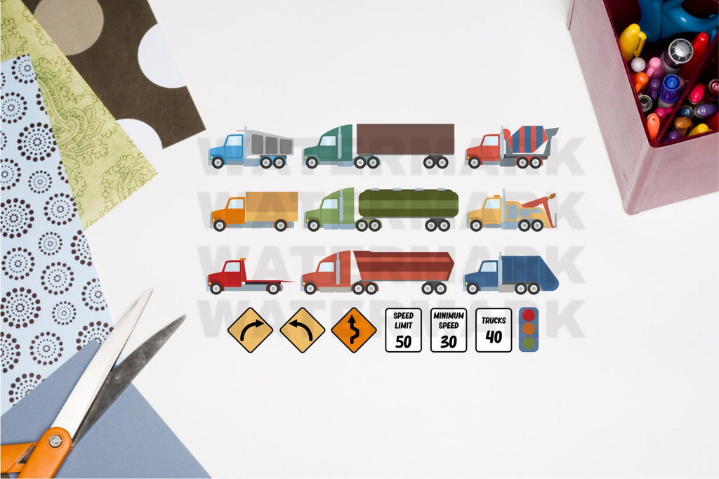 Truck Clipart Set, Transportation Bundle - So Fontsy