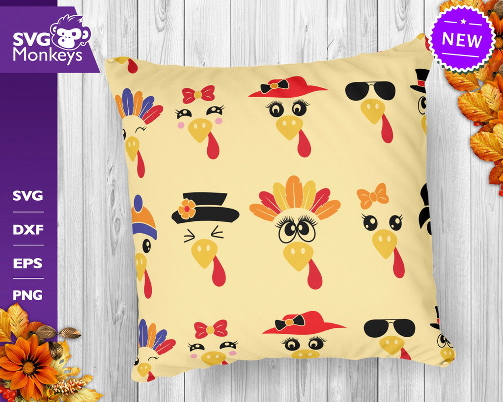 Turkey Faces Bundle Svg, Thanksgiving Turkey Faces Svg - So Fontsy