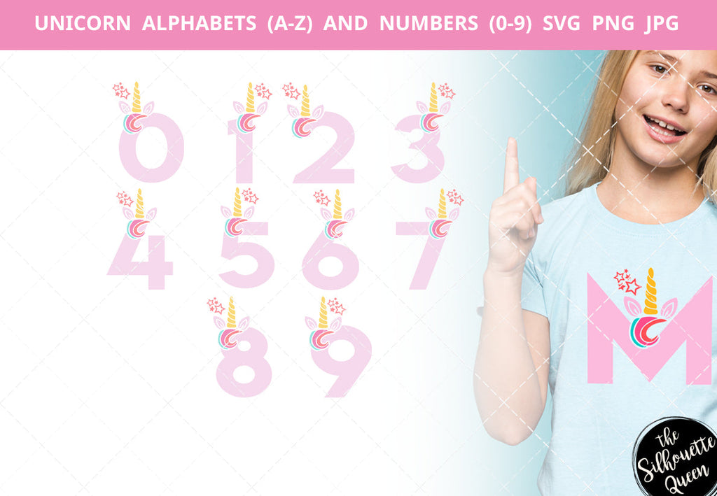 Unicorn alphabet a-z svg, unicorn numbers 1-9 svg, alphabet clipart ...