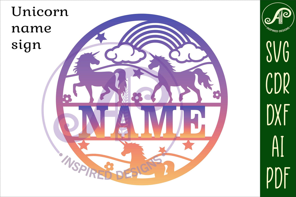 Unicorn name sign svg laser cut template - So Fontsy