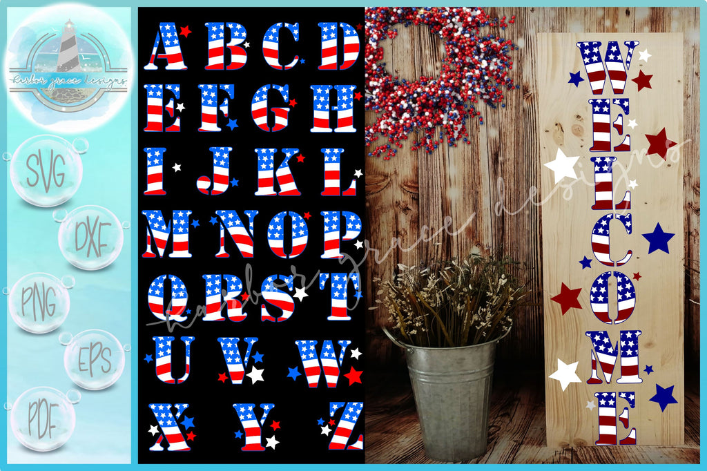 USA American Flag Alphabet Bundle SVG - So Fontsy