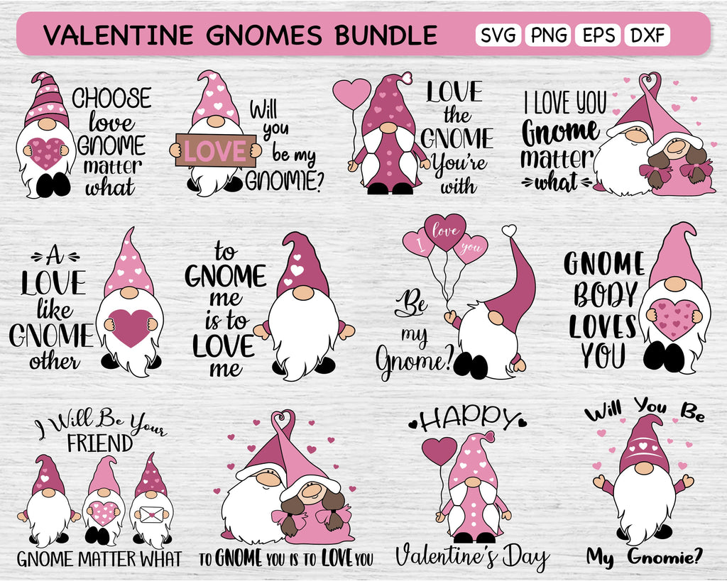 Valentine Gnomes Mega Bundle Svg, Valentine's Day Gnomes Bundle, Gnomes ...