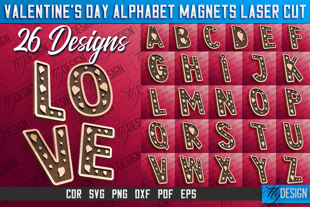 Valentine's Day Alphabet Magnet Laser Cut SVG | Magnet Laser Cut - So ...