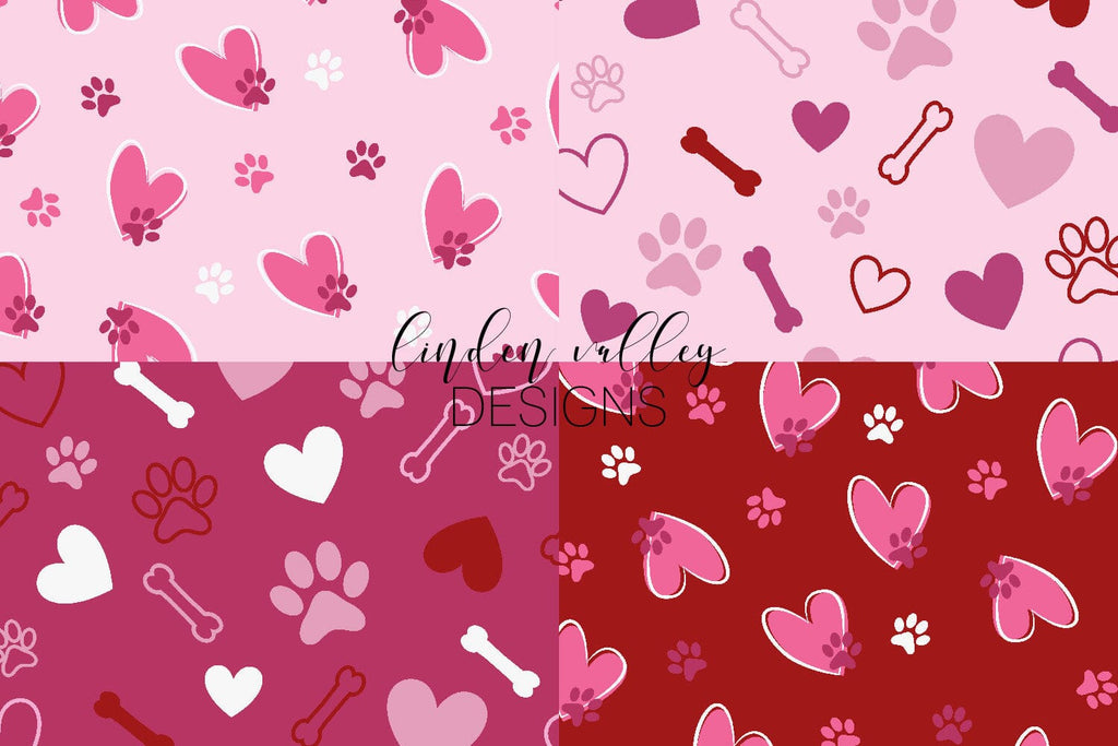 Valentine's Day Digital Papers-Paw Print Seamless Patterns - So Fontsy