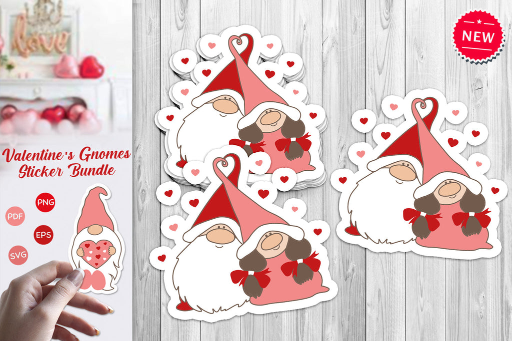 Valentine's Day Gnomes, Valentine's Day Stickers Bundle - So Fontsy