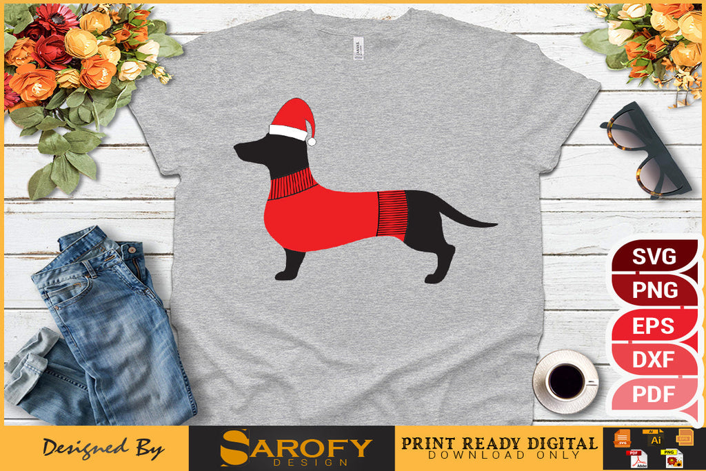Vector Christmas dog silhouette with Santa hat SVG cricut files - So Fontsy